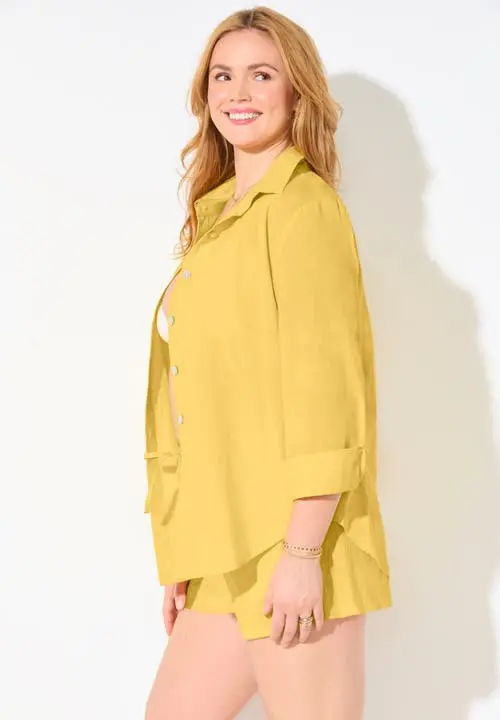 SWIMSUITS FOR ALL Cotton Beach Shirt Cover-up - Lemon Mist