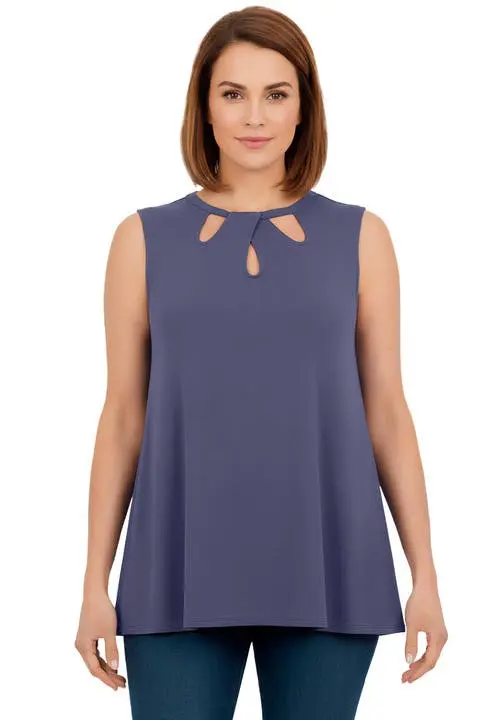 JESSICA LONDON Sleeveless Cutout Knit Tunic - Deep Dusk