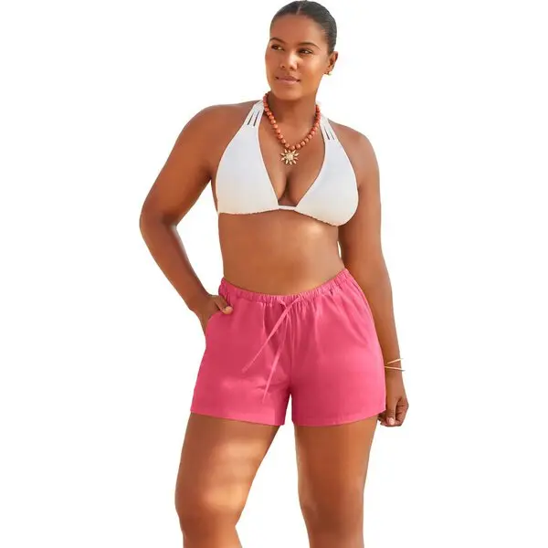 SWIMSUITS FOR ALL Cotton Tie-front Cover-up Shorts - Coral Pink
