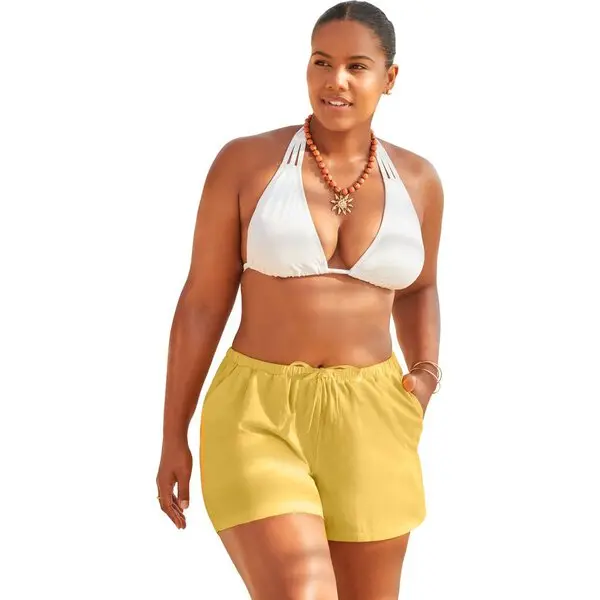SWIMSUITS FOR ALL Cotton Tie-front Cover-up Shorts - Lemon Mist