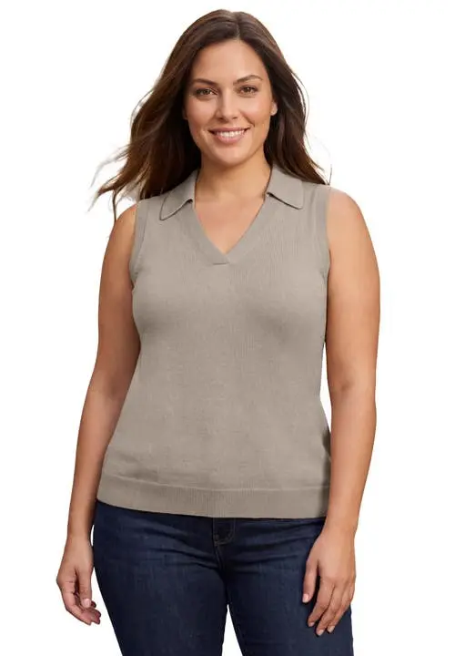 JESSICA LONDON Sleeveless Polo Sweater - Soft Tan