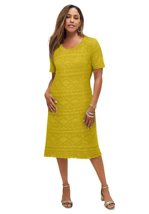 JESSICA LONDON Crochet Knit Dress - Golden Citrus