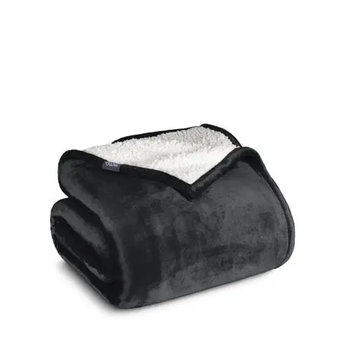 BARE HOME Reversible Plush Fleece Blanket - Black
