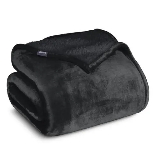 BARE HOME Reversible Plush Fleece Blanket - Black/black
