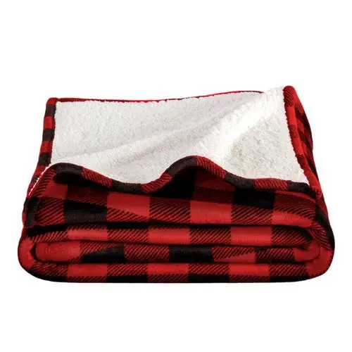 BARE HOME Reversible Plush Fleece Blanket - Buffalo Plaid - Red/black