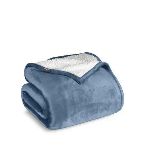 BARE HOME Reversible Plush Fleece Blanket - Coronet Blue