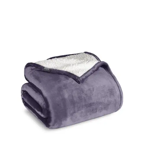BARE HOME Reversible Plush Fleece Blanket - Dusty Purple