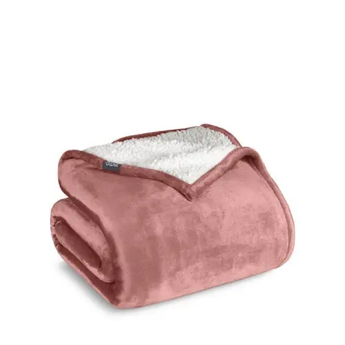 BARE HOME Reversible Plush Fleece Blanket - Dusty Rose