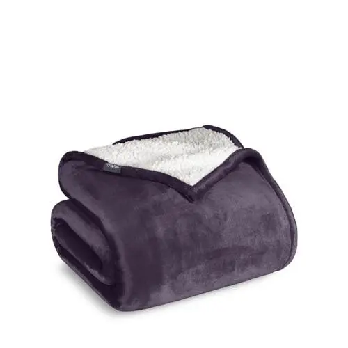 BARE HOME Reversible Plush Fleece Blanket - Eggplant
