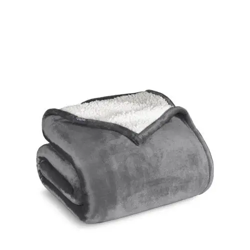 BARE HOME Reversible Plush Fleece Blanket - Grey
