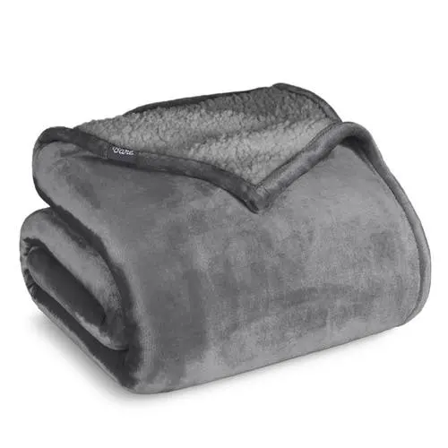 BARE HOME Reversible Plush Fleece Blanket - Grey/grey