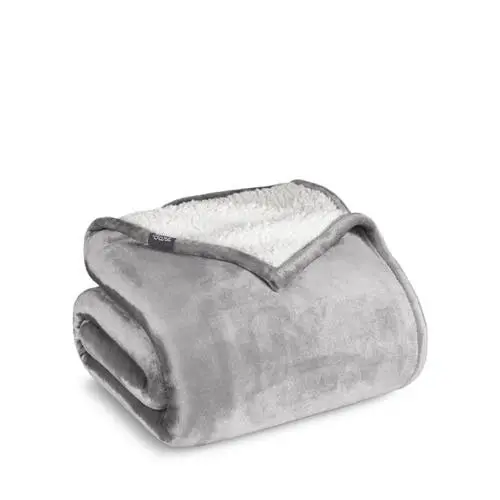 BARE HOME Reversible Plush Fleece Blanket - Light Grey