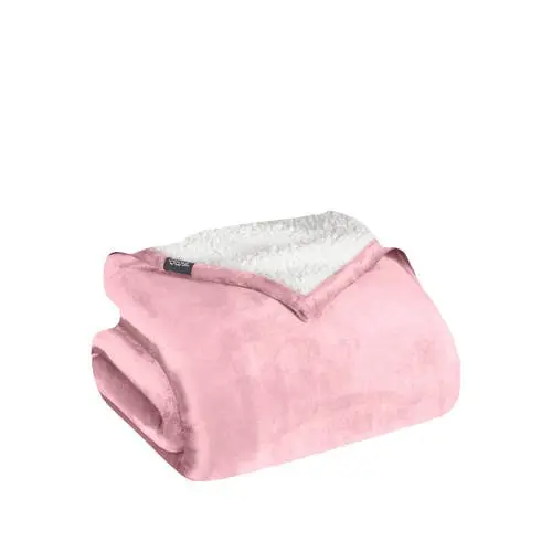 BARE HOME Reversible Plush Fleece Blanket - Light Pink