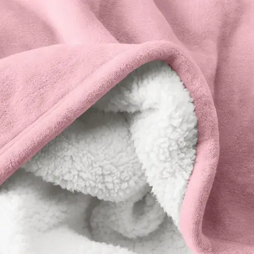 BARE HOME Reversible Plush Fleece Blanket - Light Pink