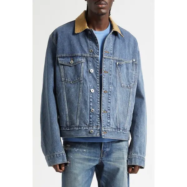 JW Anderson Corduroy-collar Denim Trucker Jacket - Mid Blue