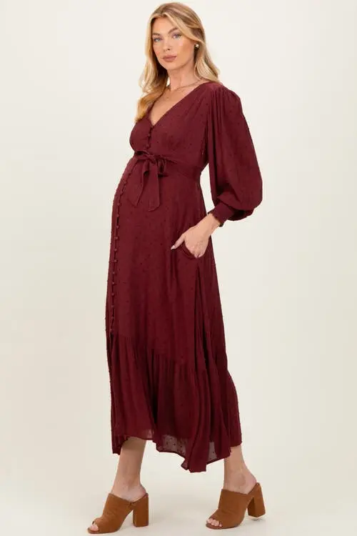 PINKBLUSH Swiss Dot Button-down Maxi Dress