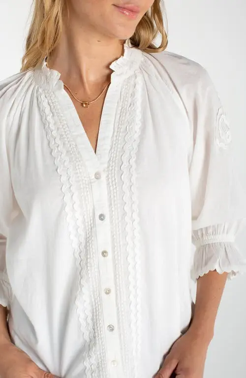 LIVERPOOL Rickrack Trimmed Button-down Cotton Top