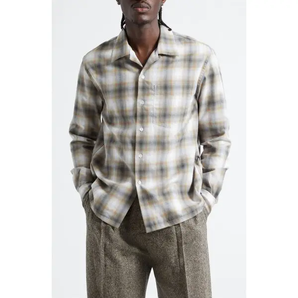 JW Anderson Gradient Check Brushed Flannel Button-up Shirt - Biscuit