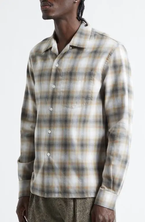 JW Anderson Gradient Check Brushed Flannel Button-up Shirt - Biscuit