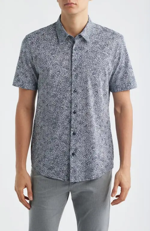 BOSS Roan Slim Fit Short Sleeve Button-up Shirt - Dark Blue Multi