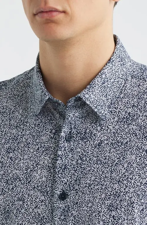 BOSS Roan Slim Fit Short Sleeve Button-up Shirt - Dark Blue Multi
