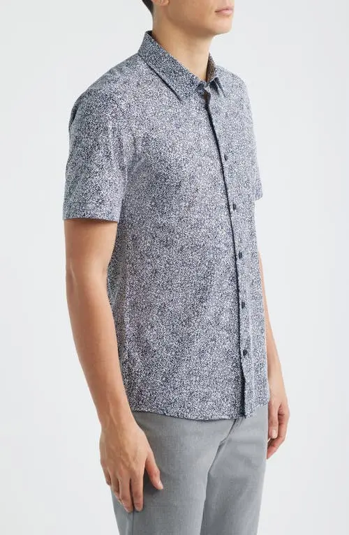 BOSS Roan Slim Fit Short Sleeve Button-up Shirt - Dark Blue Multi