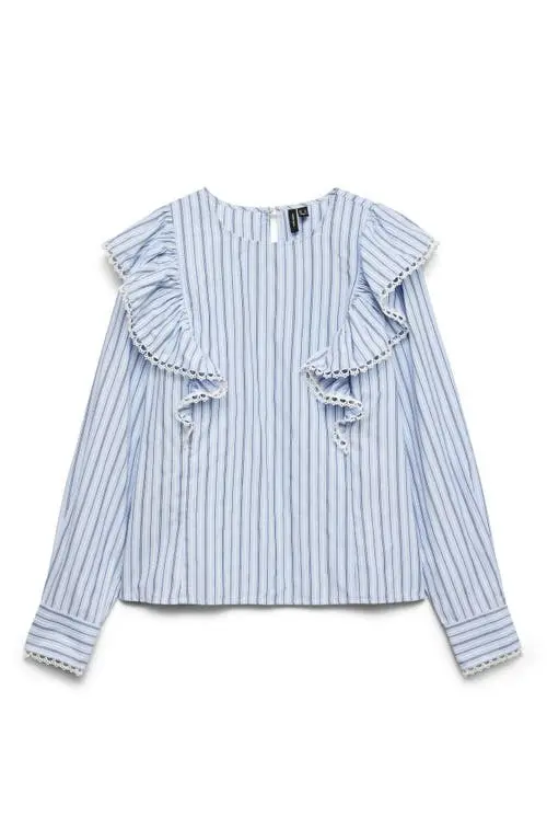 Vero Moda Fanni Embroidered Trim Ruffle Top