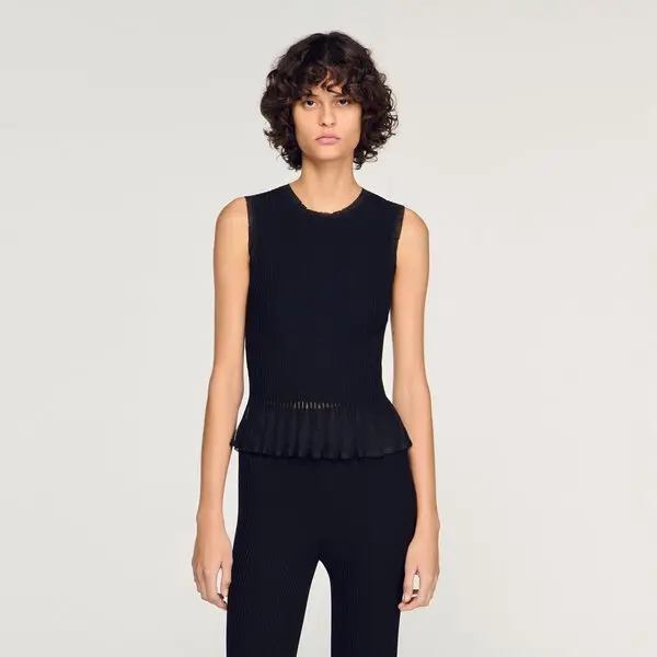 Sandro Ruffled Ottoman Knit Top