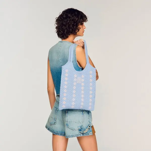 Sandro Crochet Mesh Bag - Sky Blue