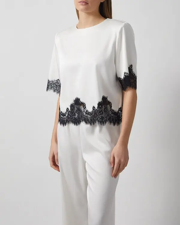 WAKAKUU Canary" Lace Trim Top - Offwhite