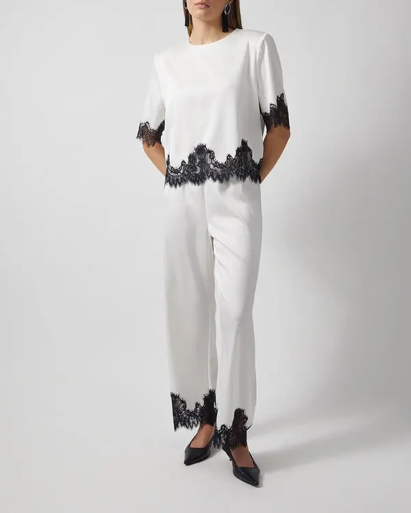 WAKAKUU Canary" Lace Trim Top - Offwhite