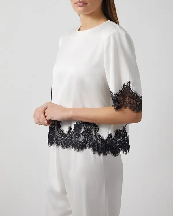 WAKAKUU Canary" Lace Trim Top - Offwhite