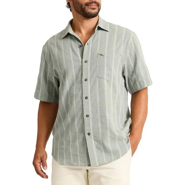 Tommy Bahama Nova Wave Short Sleeve Seersucker Button-up Shirt - Palm Moss