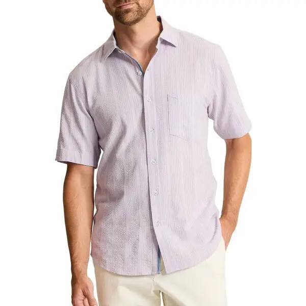Tommy Bahama Nova Wave Short Sleeve Seersucker Button-up Shirt - Violet Tulip