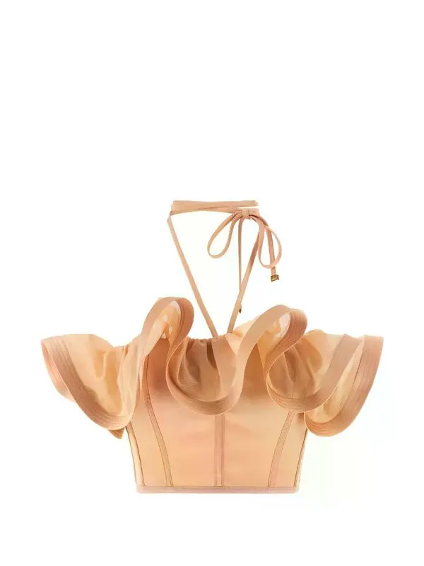 Elisabetta Franchi Ruffled Band Bustier Top - Neutrals