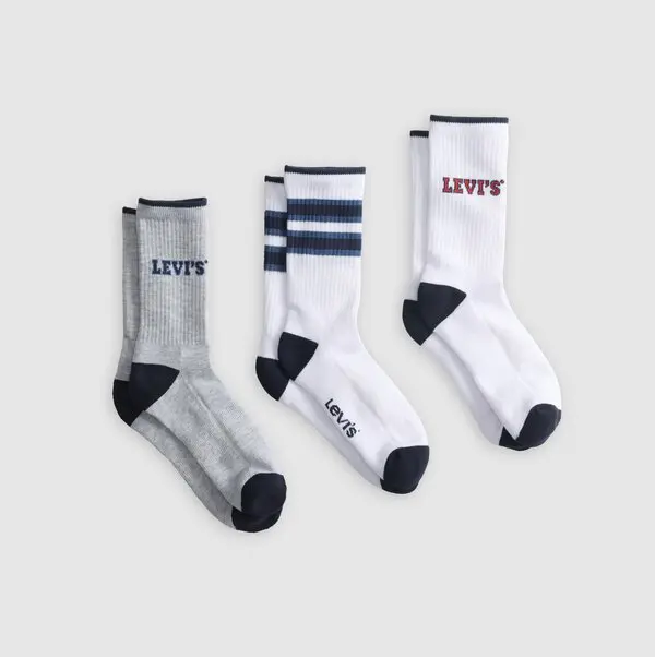 LEVI'S Regular Cut Logo Crew Socks Pack Of 3 - White Combo