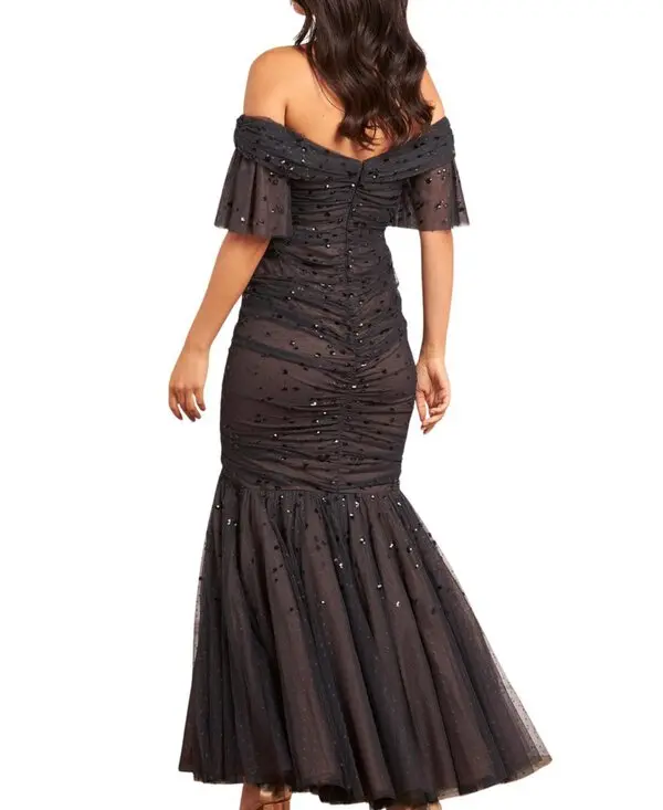 NEEDLE & THREAD Dappled Sequin Rouched Off-shoulder Gown