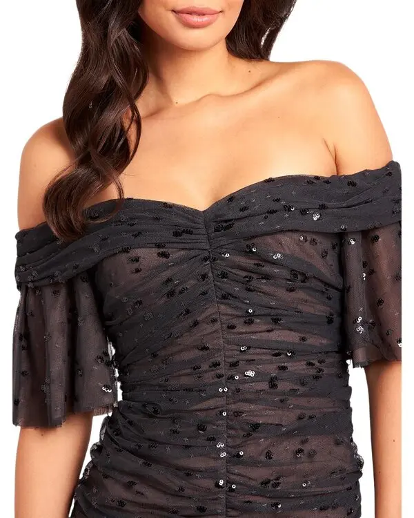 NEEDLE & THREAD Dappled Sequin Rouched Off-shoulder Gown