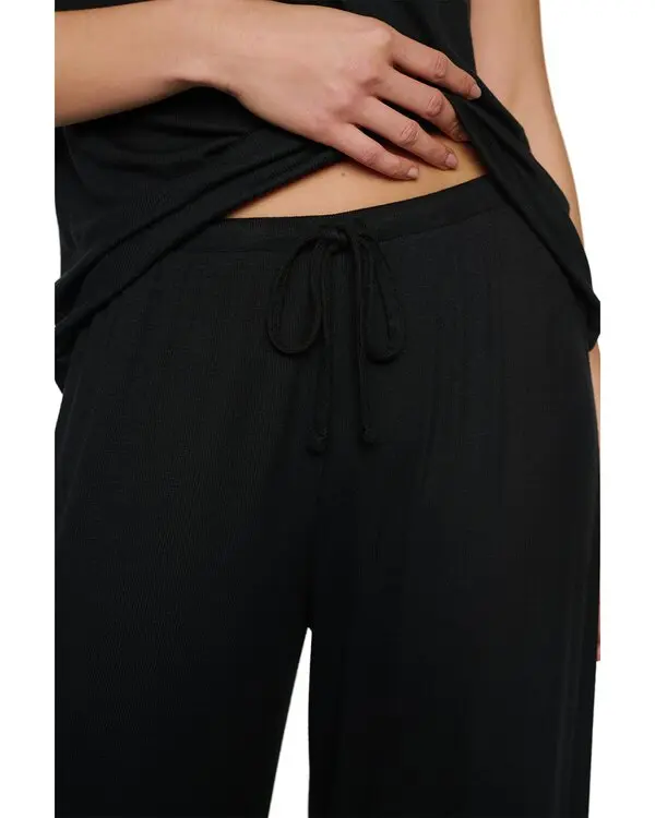 Eberjey Ribbed Wide Leg Pants With Drawstring Waist - Black