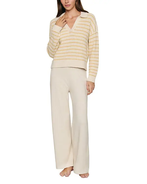 Eberjey Coastal Johnny Collar Sweater - Stripe Almond/sunbeam