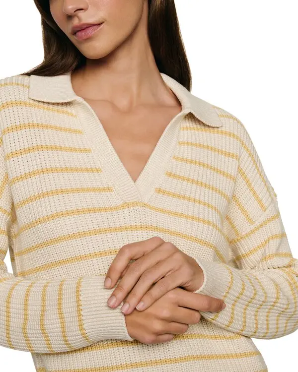 Eberjey Coastal Johnny Collar Sweater - Stripe Almond/sunbeam