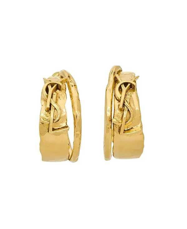 Saint Laurent Small Cassandre Hoop Earrings - Patinated Gold