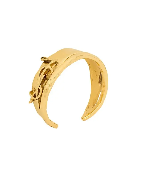 Saint Laurent Cassandre Double Cuff Bracelet - Patinated Gold