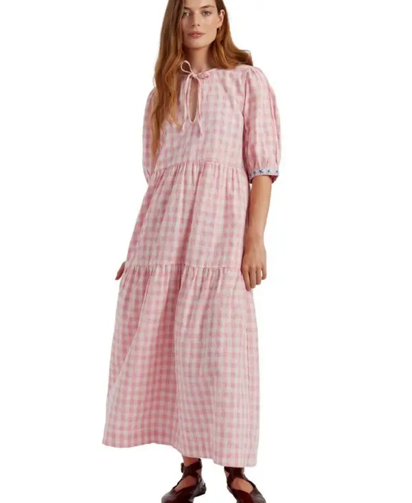 Chinti & Parker Linen-blend Gingham Midi Day Dress
