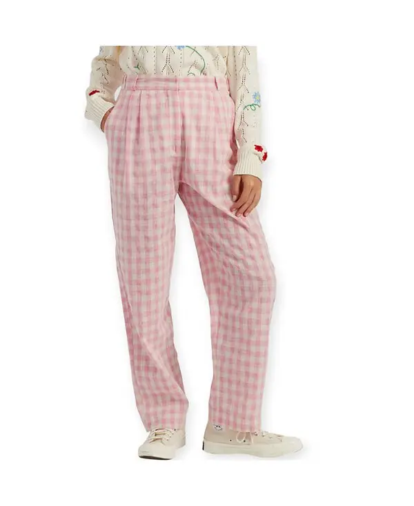 Chinti & Parker Linen Blend Gingham Trousers - Pink Gingham