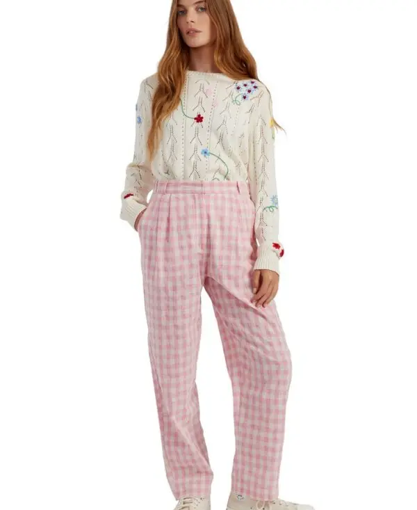 Chinti & Parker Linen Blend Gingham Trousers - Pink Gingham