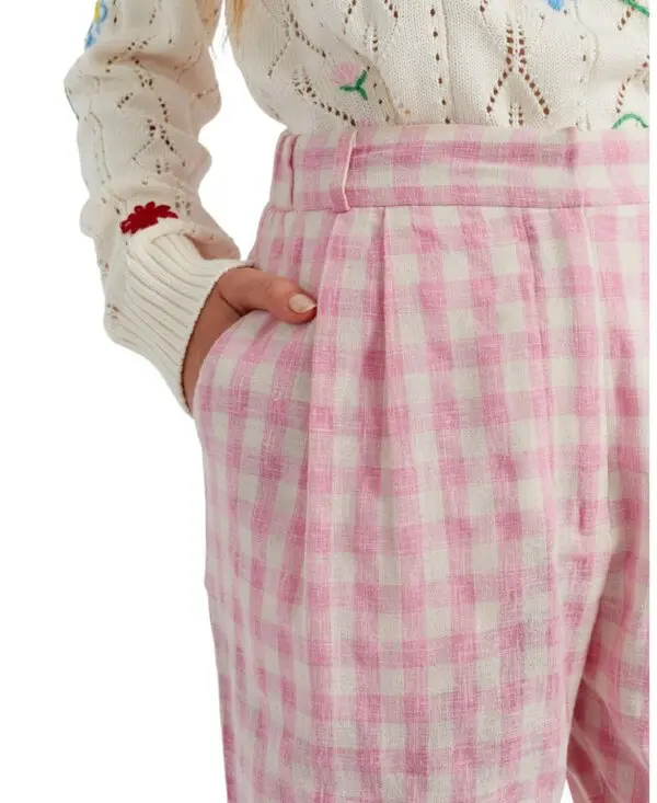 Chinti & Parker Linen Blend Gingham Trousers - Pink Gingham