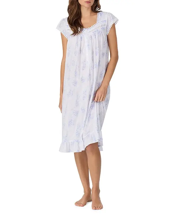 Eileen West Waltz Nightgown - White Grid Lilac Wisteria