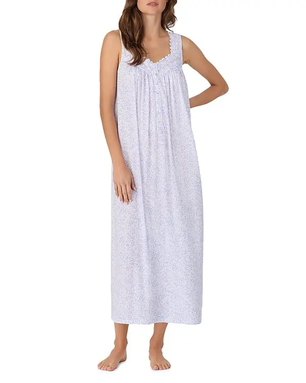 Eileen West Ballet Nightgown - White Grid Lavender Ditsy