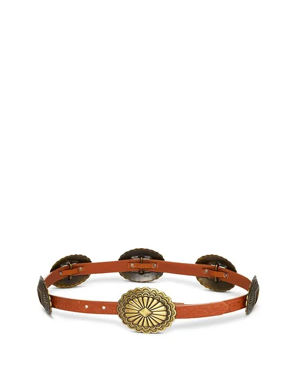The Great. Tooled Leather Concho Belt - Cognac With Brass
